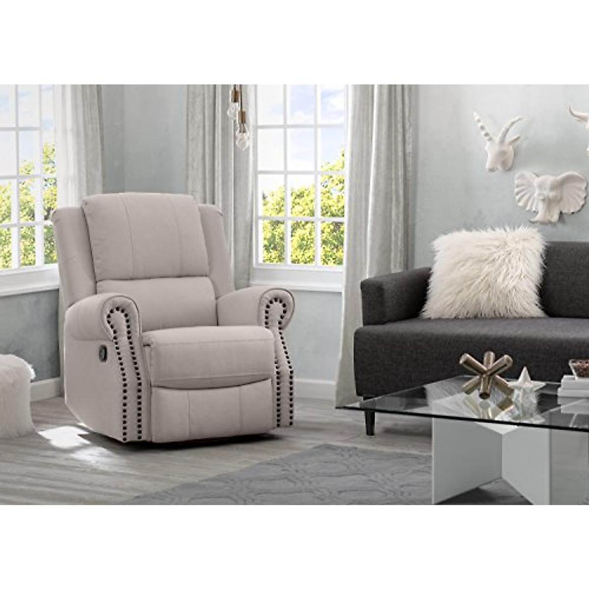 Delta Home Denham Recliner Glider Swivel Chair, Wood, Flax