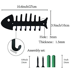 CREATCABIN Fishbone Key Holder Hanger Towel Rack Organizer with 6 Hooks Wall Mounted Decorative for Wall Bathroom Kitchen Entryway Door Including Screws and Anchors 10.6" x 3.9"