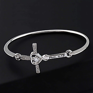 LQRI Christian Cross Bracelet Philippians 4:13 gift Bible Verses Gift God Cross Bangle Religious Gift For Women (B-Phil 4:13)
