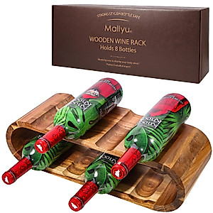 MALLYU Wooden Countertop Wine Racks (8-Bottles 2-Tiers) with A Wood Cell Phone Stand Holder, Small Wine Bottle Rack Shelf Organizer Storage for Home Decor and Wine Gifts, Bar, Cabinet, Pantry
