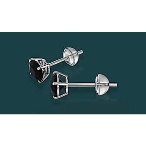 ALEVIRA Black Cubic Zirconia Stud Earrings - 1.0 TCW Round Cut Stone in 14K White Gold - Faux Black Diamond Stud CZ