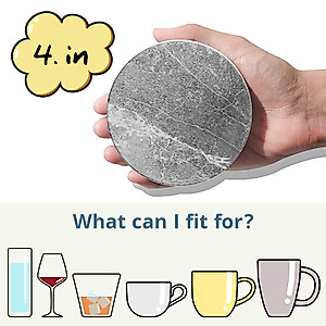 LIFVER Coasters for Drinks Absorbent, Living Room Decor, Ceramic Coasters Set of 6 with Cork Base, Protect Wooden Table or Furniture from Scratched, Drink Coasters with Holder - Grey