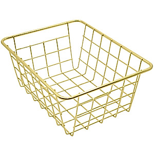 Stephanie Imports Set of 2 Nested Wire Basket Trays for Storage and Organizing (Gold)