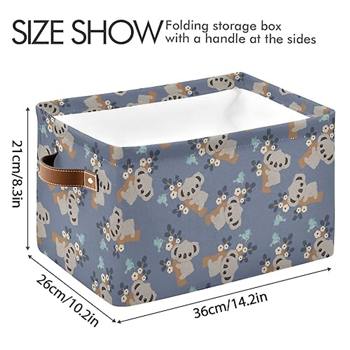 Koala Floral Storage Basket Collapsible Storage Bins Box Cubes Fabric Clothes Hamper Toy Chest Gift Baskets for Shelves Home Shoes Office Nursery with Leather Handles