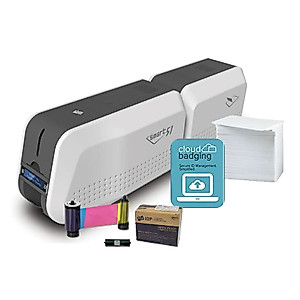 IDP Smart-51L N ID Card Printer - Dual-Sided - Lamination - 651410 w/IDP 659366 Color Ribbon - YMCKO - 250 Prints, Premium White Blank Plastic CR80 30 Mil PVC Cards (500 Pack), & CloudBadging Lite