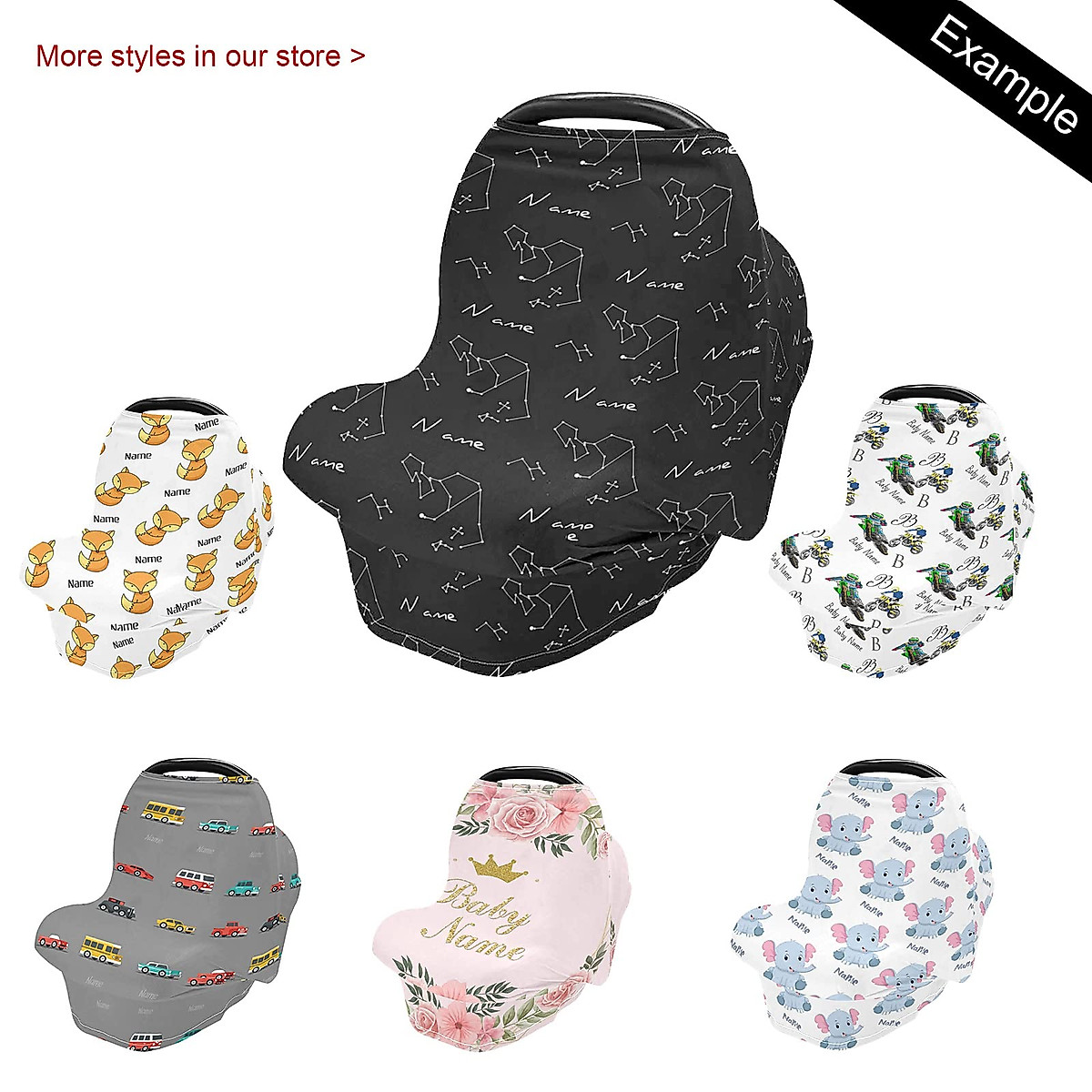 Custom Baby Multi-Use Car Seat Cover Personalized Your Kid Name Cute Elephant Nursing Cover Breastfeeding Scarf Customized Cover for Car Seat Baby