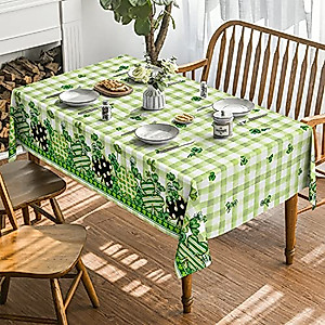 Horaldaily St. Patrick's Day Tablecloth 60x84 Inch, Buffalo Plaid Pot Shamrock Table Cover for Party Picnic Dinner Decor