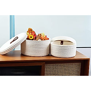 YEARONAN 2pack Lidded Round Basket- Decorative Baskets with lids for Shelves and Coffee Tables - Small Basket with lid-gifts for friends women-Housewarming Gifts for New Home