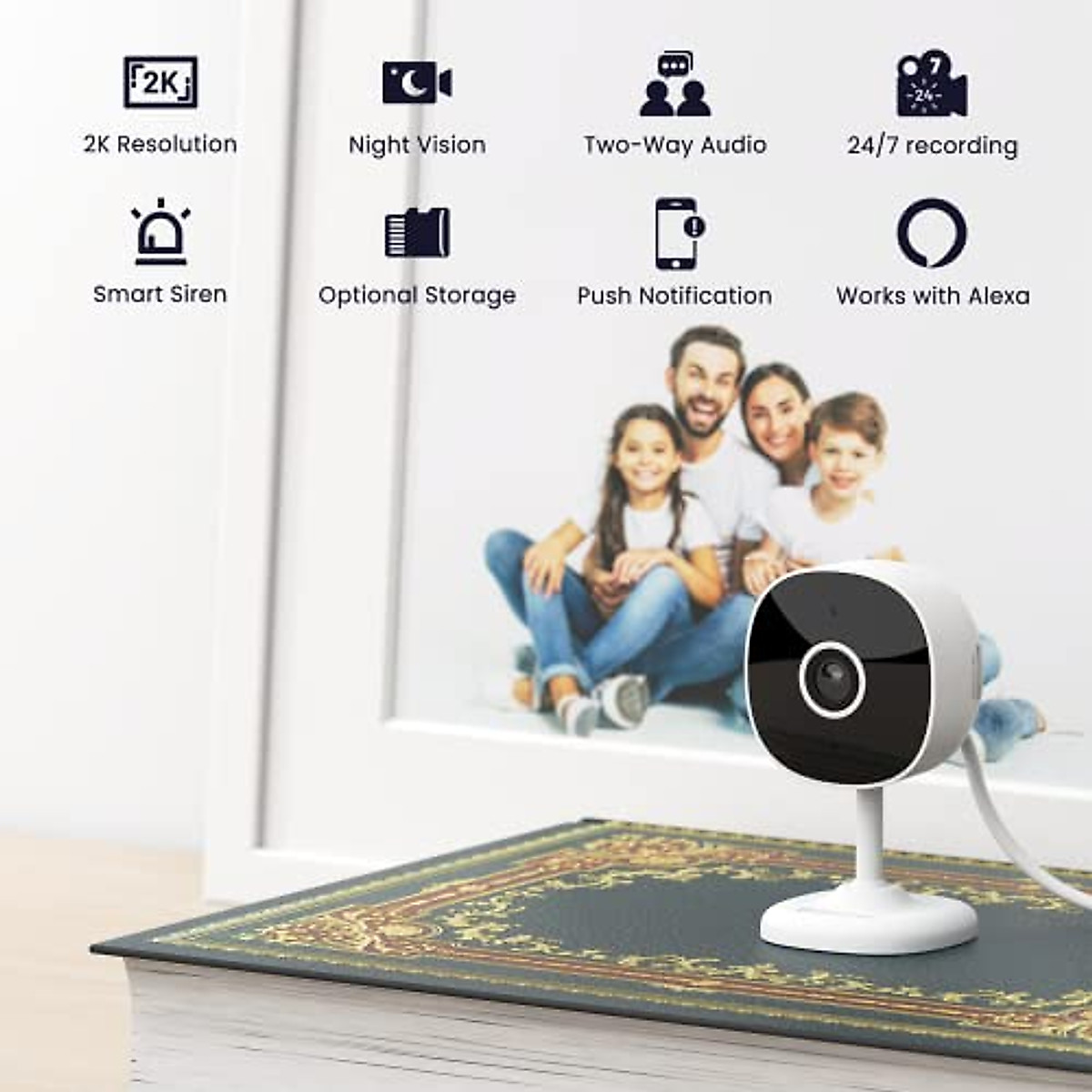 Indoor Cameras for Home Security 2K, Galayou Wireless WiFi Baby Camera Monitor with Two-Way Audio, Home Cameras with APP for Phone, Smart Siren, Works with Alexa/Google Home(G7-4PACK)
