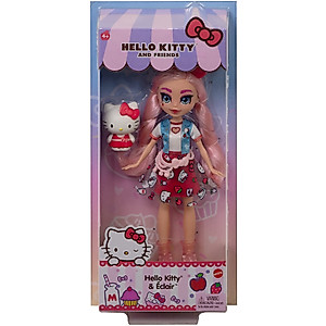 Sanrio Hello Kitty Figure & Éclair Doll (~10-in) wearing Fashions and Accessories, Long Pink Hair and Trendy Outfit, Great Gift for Kids Ages 3Y+