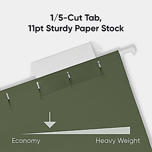 Smead Hanging File Folders for Documents, with 1/5-Cut Tabs, Legal Size, File Organizer for Filing Cabinets, Legal and Office Supplies, Standard Green, 25 Pack (64155)