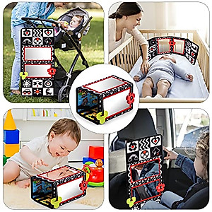 Tummy Time Floor Mirror with Teethers, Double-Sided Baby Mirror Black and White High Contrast Baby Toys for Babies, Baby Montessori Toys Crawling Developmental Newborn Infant Sensory Toys (A-Mirror)