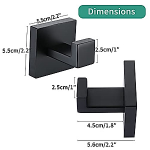 Taucent Bath Towel Hook, Matte Black Robe Hook for Bathroom Wall Mounted Heavy Duty Hook 304 Stainless Steel Robe Hooks for Bathroom Kitchen(2 Pack)