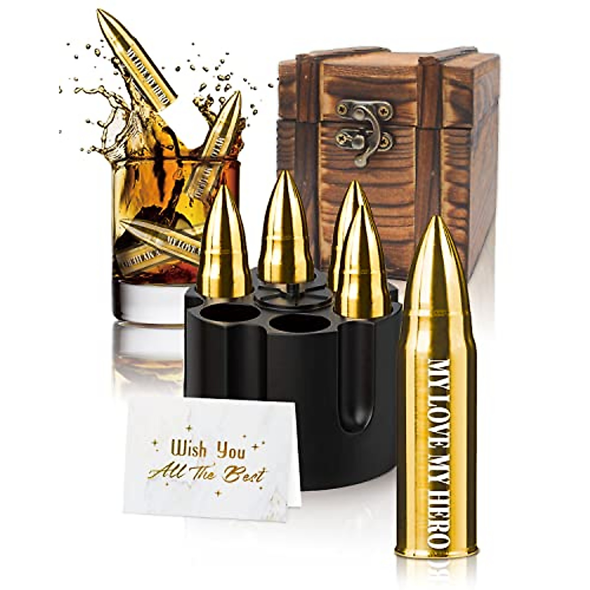 Whiskey Stones Gift Set, My Love My Hero Whiskey Gifts for Men Dad, Christmas Stocking Stuffers, Unique Birthday, Valentines, Anniversary, Retirement Gifts Ideas for Boyfriend Husband Brother