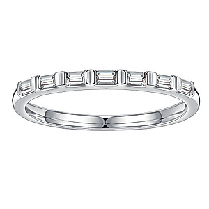 SMILEST 2MM Moissanite Stacking Rings for Women, D Color VVS1 Clarity Baguette Lab Created Diamond Rings 18K White Gold Plated Solid 925 Sterling Silver Rectangle Moissanite Wedding Band for Women