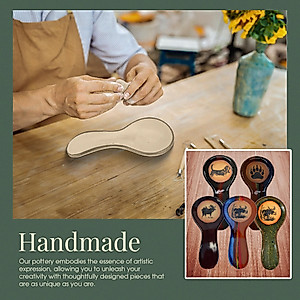 ALWAYS AZUL POTTERY 9.5 Inch Long Spoon Rest in Elk Design and Seamist glaze - Handmade Pottery Cookware Accessories - Kitchen Countertop Holder for Giant Spatula, Ladle & More