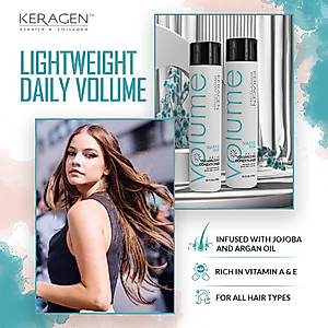 KERAGEN - Volumizing Conditioner for Fine Hair with Keratin and Collagen, Sulfate Free 10 Oz - Add Thickness, Hydrates and Enhances Hair Volume, with Panthenol, Vitamins, and Jojoba Oil