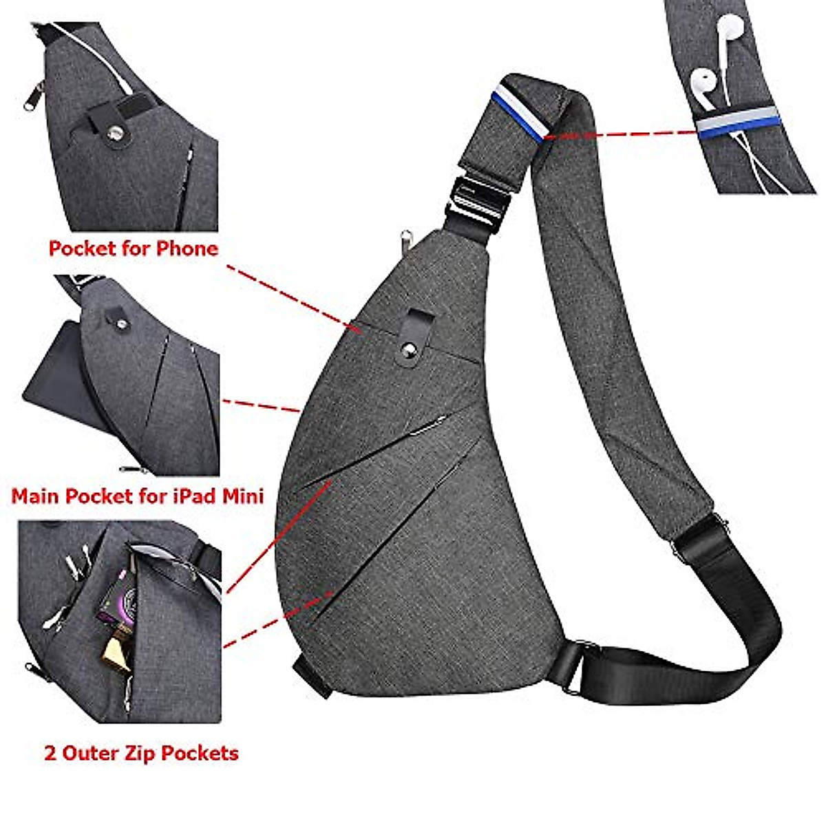 VanBasic Sling Bag Chest Backpack Casual Daypack Shoulder Crossbody Lightweight Anti Theft Outdoor Sport Travel Hiking for Men Women