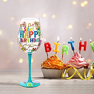 NymphFable Hand-painted Wine Glass Happy Birthday Artisan Painted 15oz Personalised Gift for Birthdays