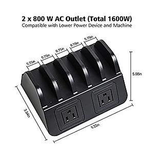 UDOLI 5 USB Ports Charging Station Organizer for Multiple Devices Fast Charging Desktop Stand for Apple Android Phone Tablet 1600W 2 AC Power Outlets Charger Dock for Home Office 3 Prong Cord Black