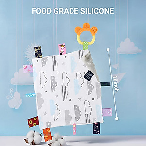 Cute Baby Security Tag Blanket withTeether,Soft,Soothing, Comfortable,Dotted Backing Taggy Teething Blanket for Boys and Girls. (Clouds)