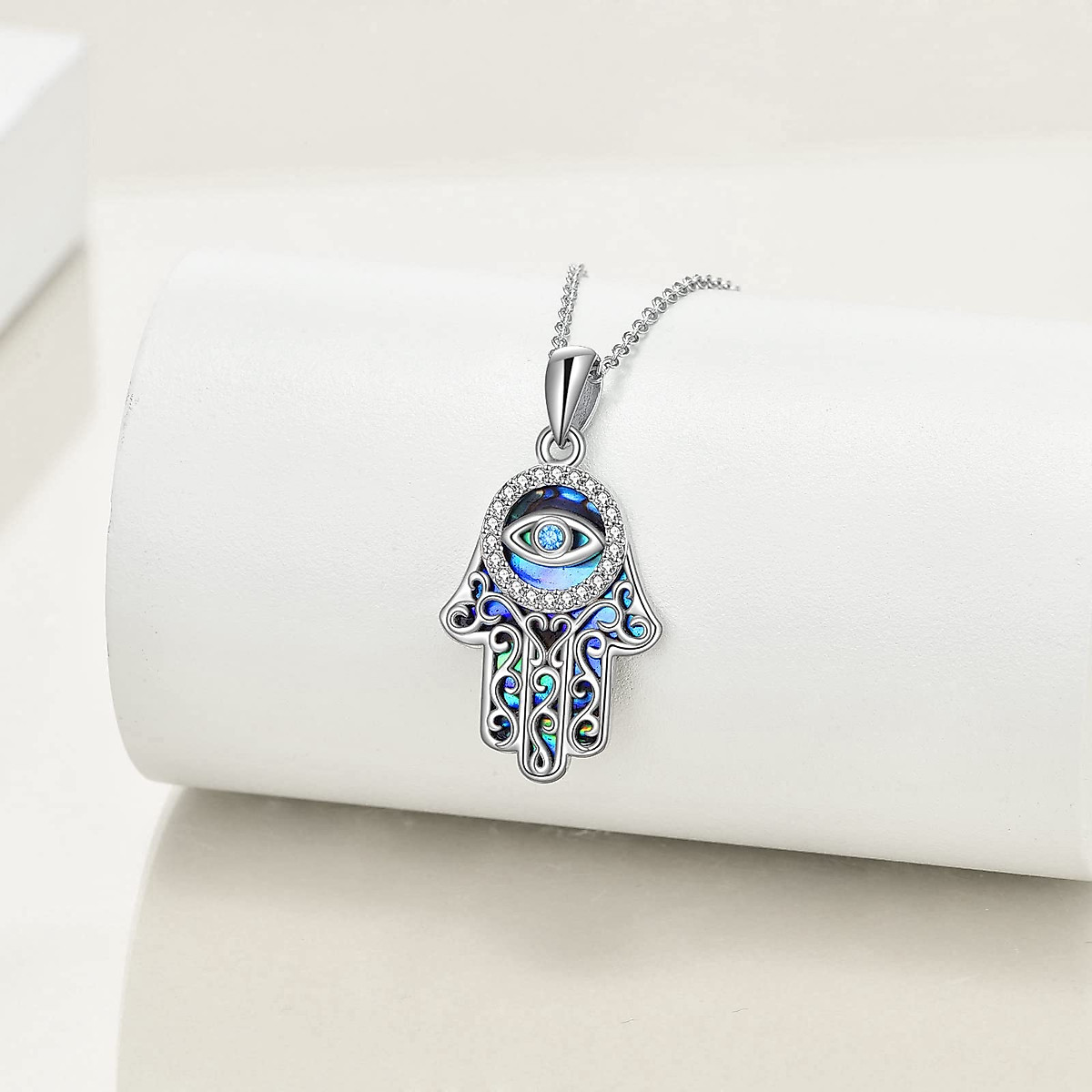 URONE Hamsa Hand Necklace for Women Sterling Silver Hamsa Protection Pendant Necklace Hamsa Jewelry for Women Mothers Day