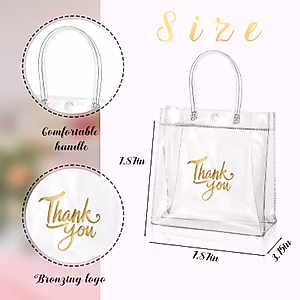 50 Packs Clear Plastic Gift Bags with Handle Transparent PVC Plastic Gift Wrap Tote Bag Reusable Small Clear Gift Bags for Shopping Birthday Wedding Baby Shower Party Favor(7.8 x 7.8 x 3.1 Inch)