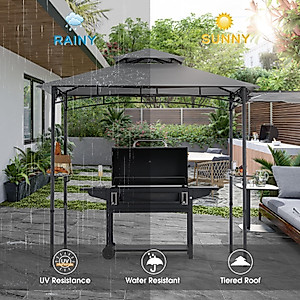Grill BBQ Gazebo Canopy for Outdoor Grill, 5x11 Outdoor Patio Grilling Gazebo with Awning Supported by Upgraded Hydraulic Rod for Backyard and Deck by OUTDOOR WIND, Gray