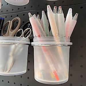 Peg Board Organizer Storage Jars with Steel Rings Peg Board Cups Bins Pegboard Accessories for Garage Storage, Organization, Craft Sewing -Set of 12(Half-Clear White)