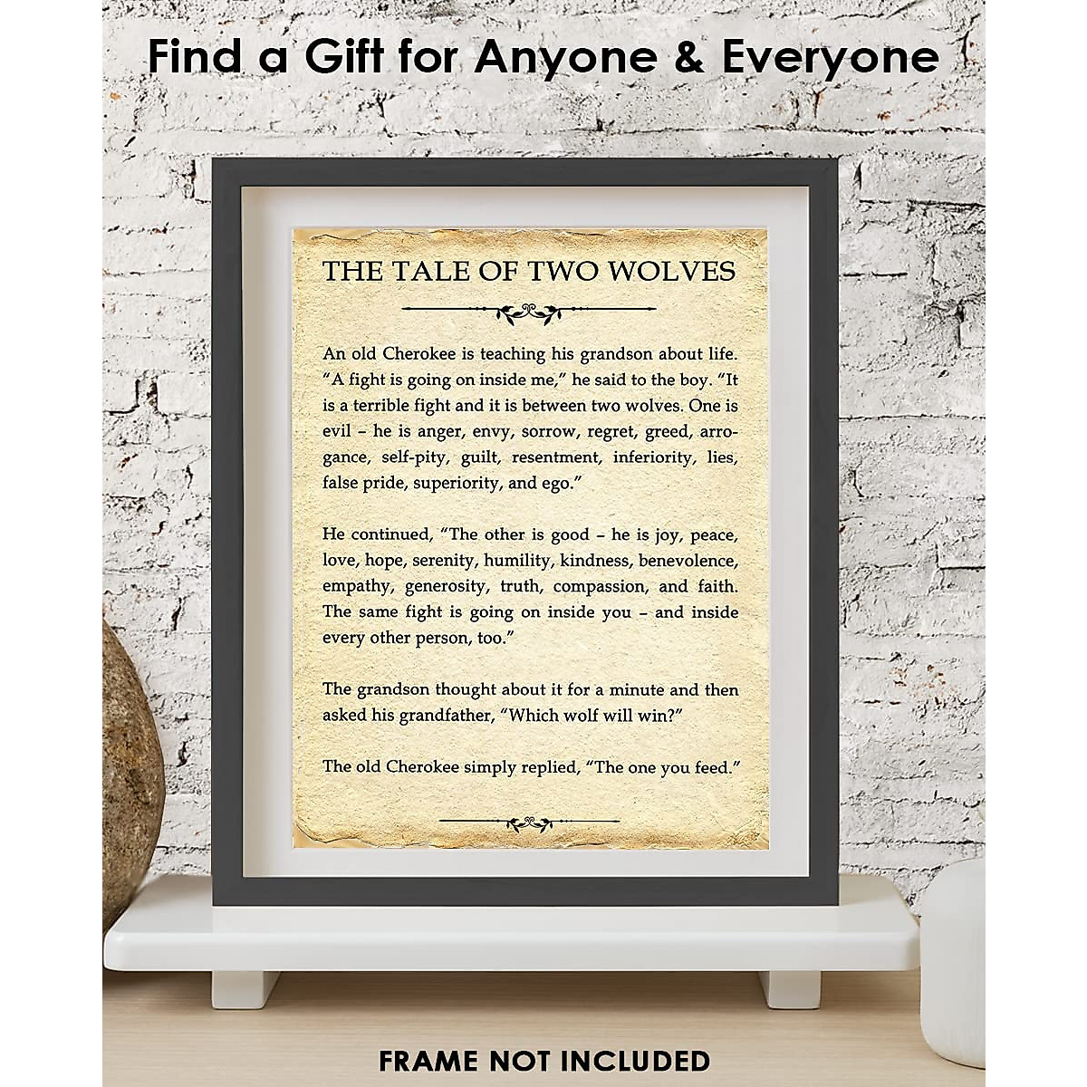 Motivational Wall Art Office Decor for Men & Women: "The Tale of Two Wolves" Literary 8x10 Inspirational, Motivational Poster & Positive Affirmations Wall Decor for Kids