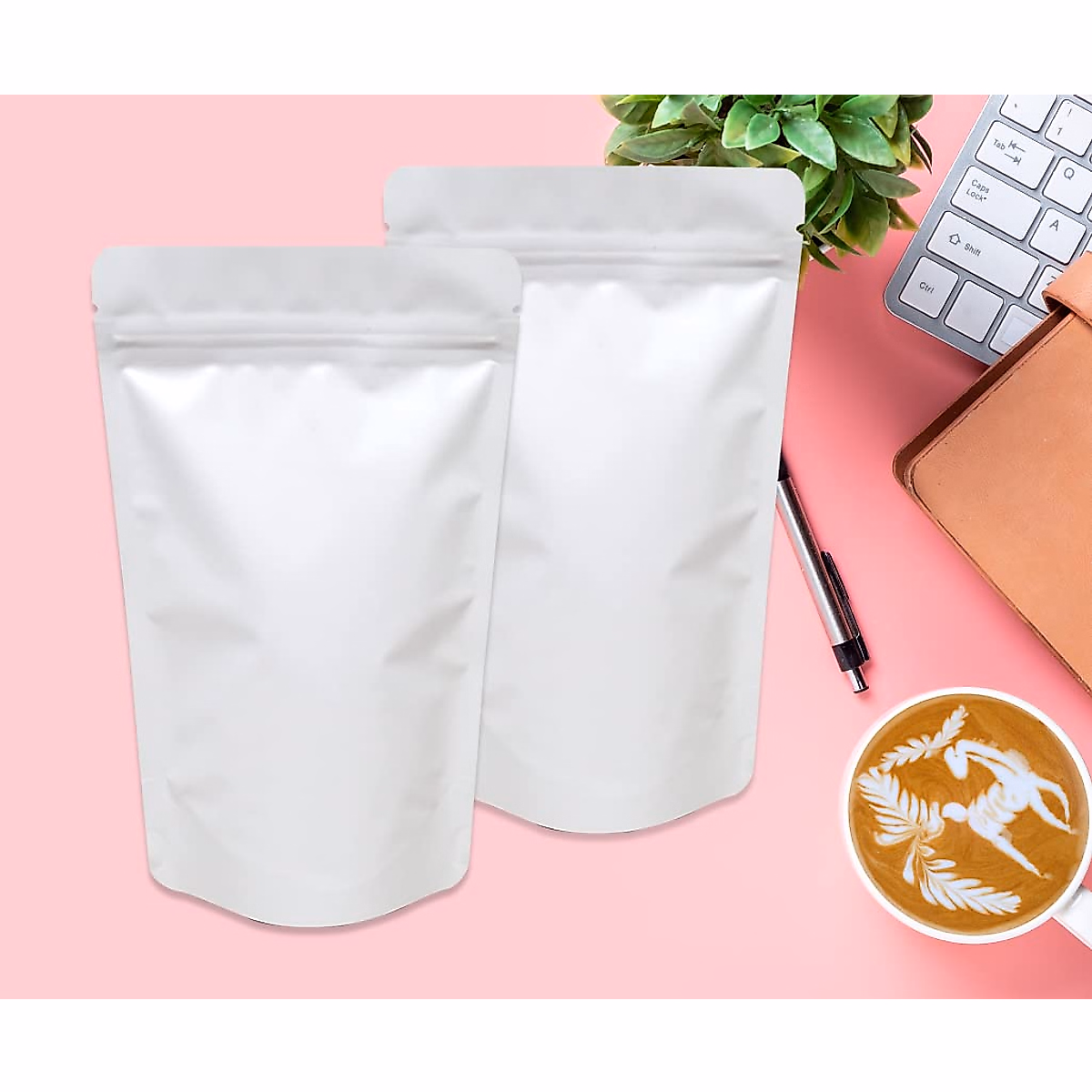 100 Pack Matte White Mylar Bags Stand Up - 4 x 6 Inches Resealable Mylar Ziplock Bags Food Storage Foil Pouch