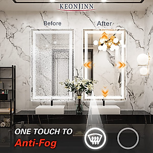Keonjinn LED Bathroom Mirror with Lights, 40 x 24 Inch Front Lighted Vanity Mirror, Wall Mounted Anti-Fog Memory Brightness Dimmable Makeup IP54, Shatterproof (Horizontal/Vertical)