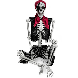 5.4ft Halloween Life Size Pirate Skeleton Realistic Human Full Body Skeleton Props with Movable Joints for Halloween Decoration Haunted House Indoor Outdoor Décor (Pirate Style)