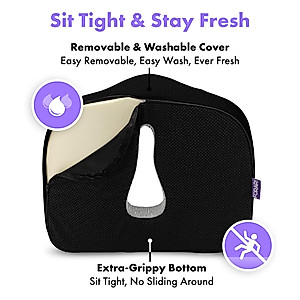 FORARI® Patented Seat Cushion for Desk Chair - Firm & Thick, Best for Back & Hip Pain Relief, Comfort for Long Sitting, with Never-Flat Gel Insert - Coccyx, Sciatica, Tailbone (Black)