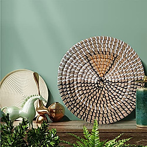 Aureika Decorative Hanging Wall Baskets from Seagrass - Round Wicker Basket Wall Decor - Wicker Wall Art - Wall Basket Decor Boho Flat - Decorative Baskets for Wall with Unique Design (Cyrence)