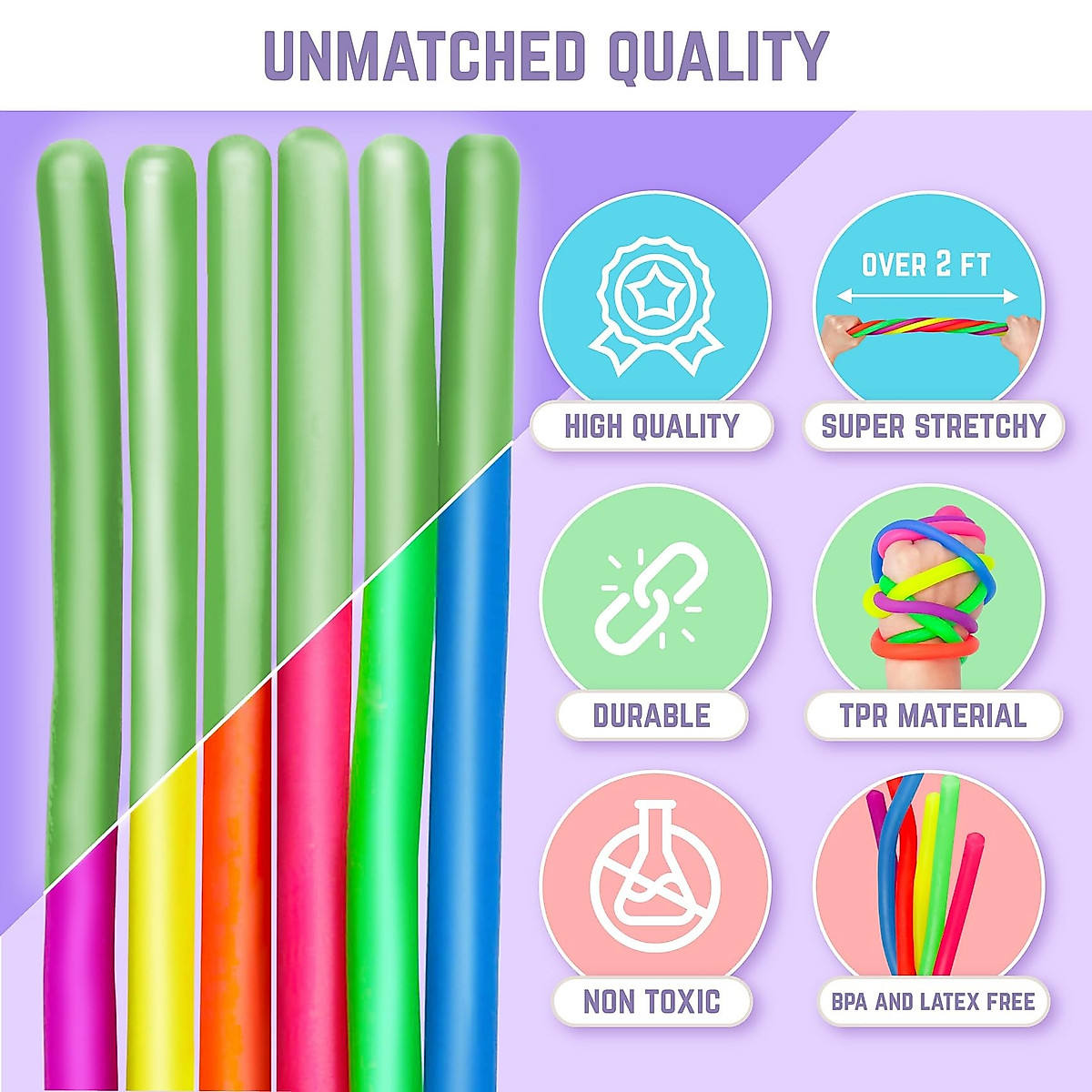 BUNMO Glow in The Dark Stretchy Strings 6pk | Calming Sensory Toy | Perfect Fidget Toy for Anxiety & Stress | Addictive & Fun | Party Favors for Kids | Stimulating & Soothing Fidget Toy