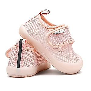 Baby Boy Girl Shoes Lightweight Breathable Toddler Mesh Sneakers Beach Water Shoes Non-Slip First Walking Shoes 6 9 12 18 24 Months(12-18 Months, 1-Pink)