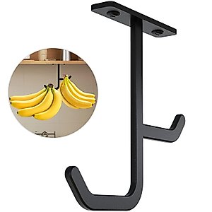YTAIMITOP Banana Hook Under Cabinet, Banana Hanger to Keep Bananas Fresh, Metal Banana Holder Hook Under Cabinet, Space Saving, Screw-Mounted Black