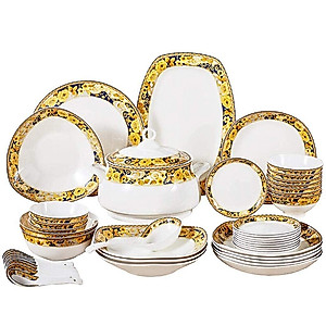 GagalU Dinnerware Set,46 Pieces Vintage Flower Pattern Plates Bowls Combination Ceramics Dinnerware Set Bone China Tableware Set