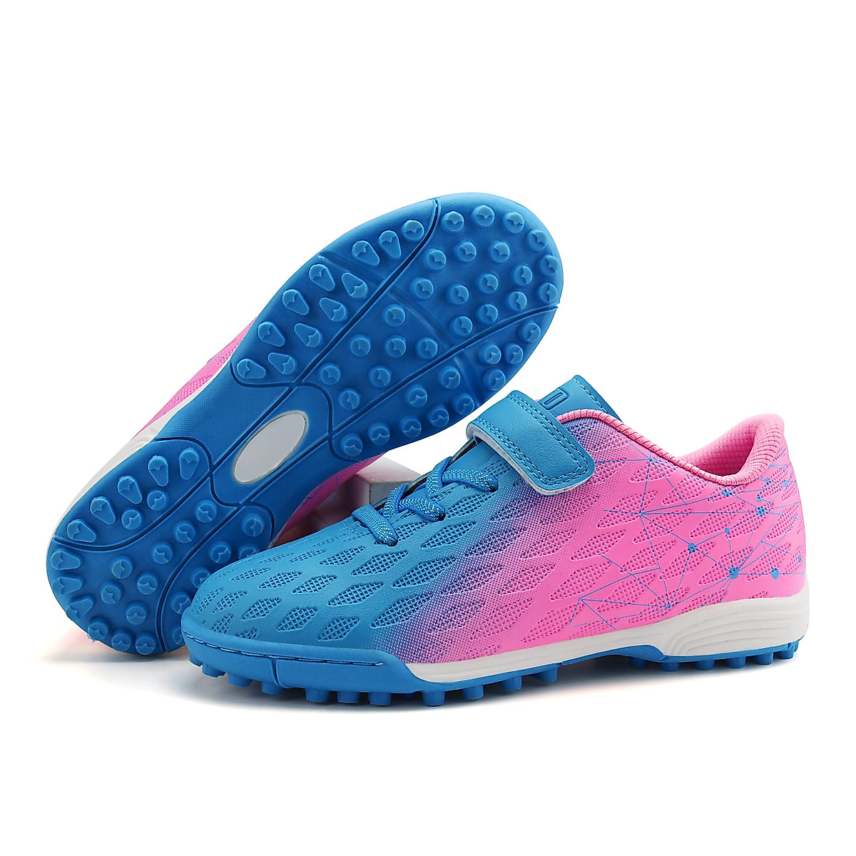 brooman Kids Indoor Soccer Shoes Boys Girls Soccer Cleats Athletic Turf Shoes (2,Blue Pink)