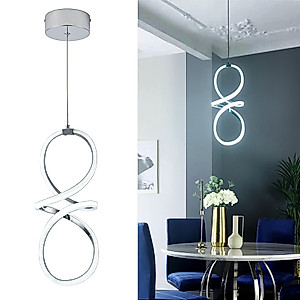 MAYNA Modern LED Pendant Lights Kitchen Island, Chrome Chandelier, 22W Adjustable Height Hanging Light Fixture for Kitchen Dining Room Bedroom Cafe Table, 1 Pack