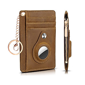 Keymon Airtag Wallet Holder, Minimalist Sleek Design with RFID Blocking Technology, Credit Card Holder for Men and Women, Slot for Airtag Tracking Device (Brown)