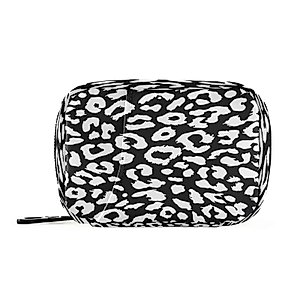xigua Leopard Black and White Pattern 8 Compartments Travel Pill Organizer Moisture Proof Small Pill Box for Pocket Purse Daily Pill Case Portable Medicine Vitamin