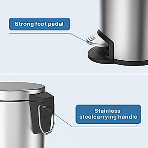 H+LUX Small Trash Can with Lid for Bathroom,Bedroom,Office,Mini Garbage can with Foot Pedal for Small Space, Anti-Fingerprint Brushed Stainless Steel Garbage Can, 0.8Gal/3L
