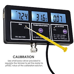 5-in-1 Water Quality Multi-Parameter PH EC CF TDS (ppm) Temperature Test Meter Backlight, Wall-mountable Rechargeable Continuous Monitor Tester, Aquariums Hydroponics Pool Fish Tank Pond Drinking