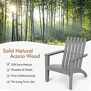 Tangkula Adirondack Chair Acacia Wood Outdoor Armchairs, Weather Resistant for Patio Garden Backyard Deck Fire Pit, Lawn Porch Furniture & Lawn Seating, Campfire Chairs, Adirondack Lounger (1, Grey)