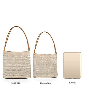 PANYUYI Women Straw Beach Bag Straw Bag Tote Buckets Totes Beach Shoulder Bag Beach Tote Bag Summer Handbag Straw Woven Purse (Large, Light Beige)