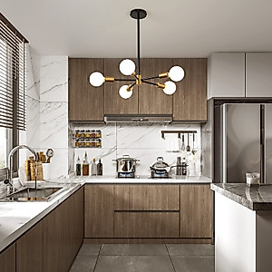 KAISITE Sputnik Chandelier Light Fixture - Modern 5-Light Sputnik Ceiling Light Height Adjustable Gold and Black Hanging Pendant Lighting for Living Room Kitchen Bedroom Hallway Farmhouse