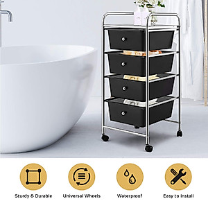 MAT EXPERT 4-Drawer Rolling Storage Cart, Mobile Organizer Cart w/Plastic Drawers & Casters, 4-Tier Rolling Storage Cart, Metal Frame Multipurpose Trolley Bin for Home/Office/School (Black)