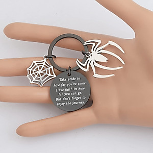 FUSTMW Spider Web Keychain Halloween Spider Gifts Spider Charm Pendant Keychain Spider Movies Fans Inspirational Gifts (black)